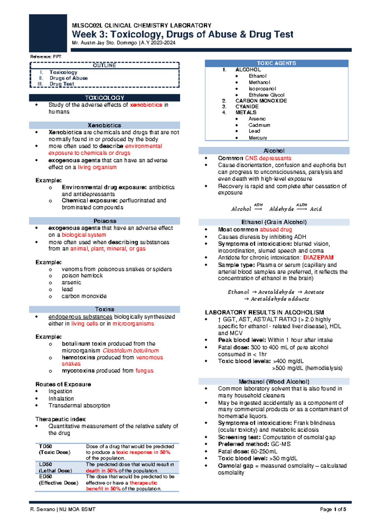 MLSCC02L Clinical Chemistry Lab Week 3: Toxicology & Drug Testing - Studocu