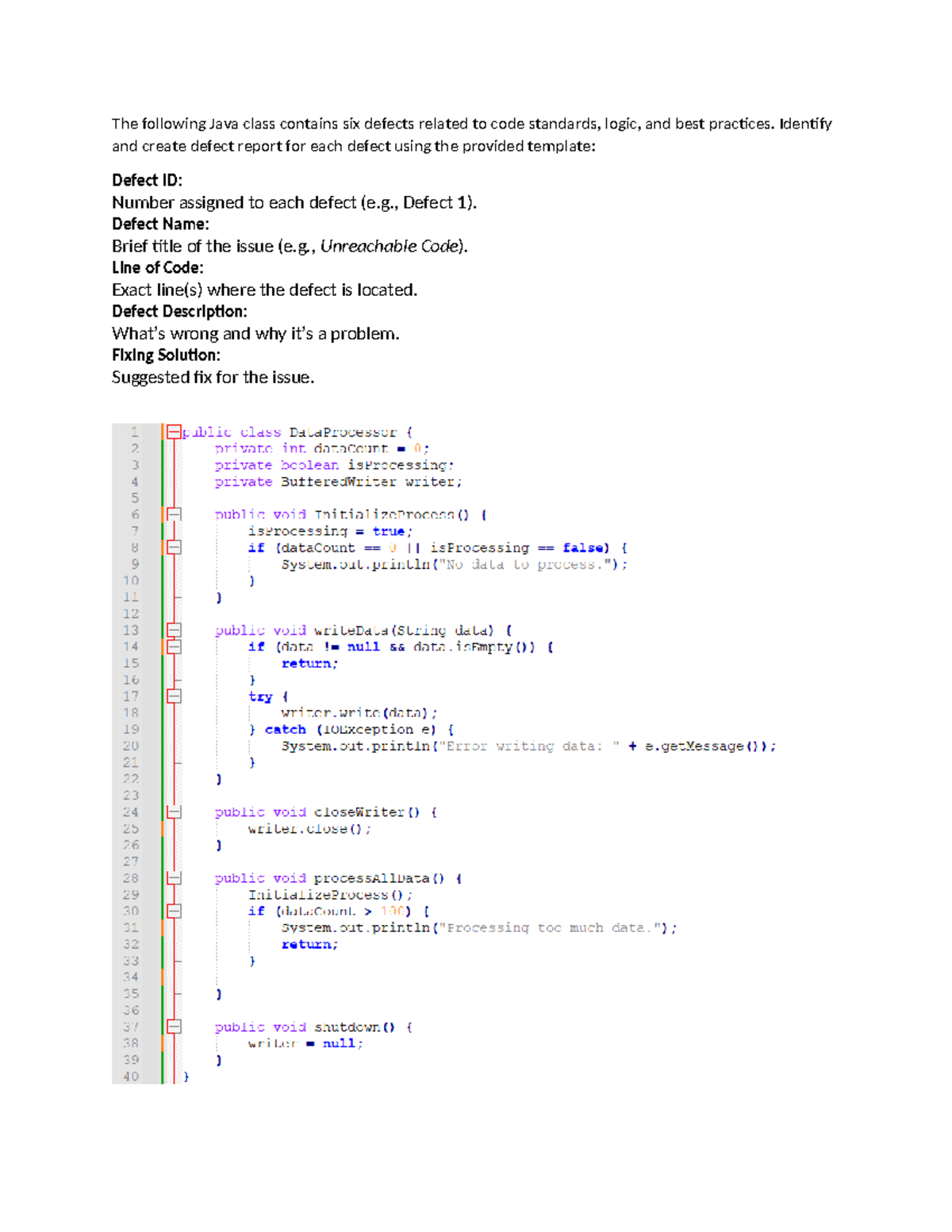 SWT Final PE Q1 Defect Report - Java Class Issues and Solutions - Studocu