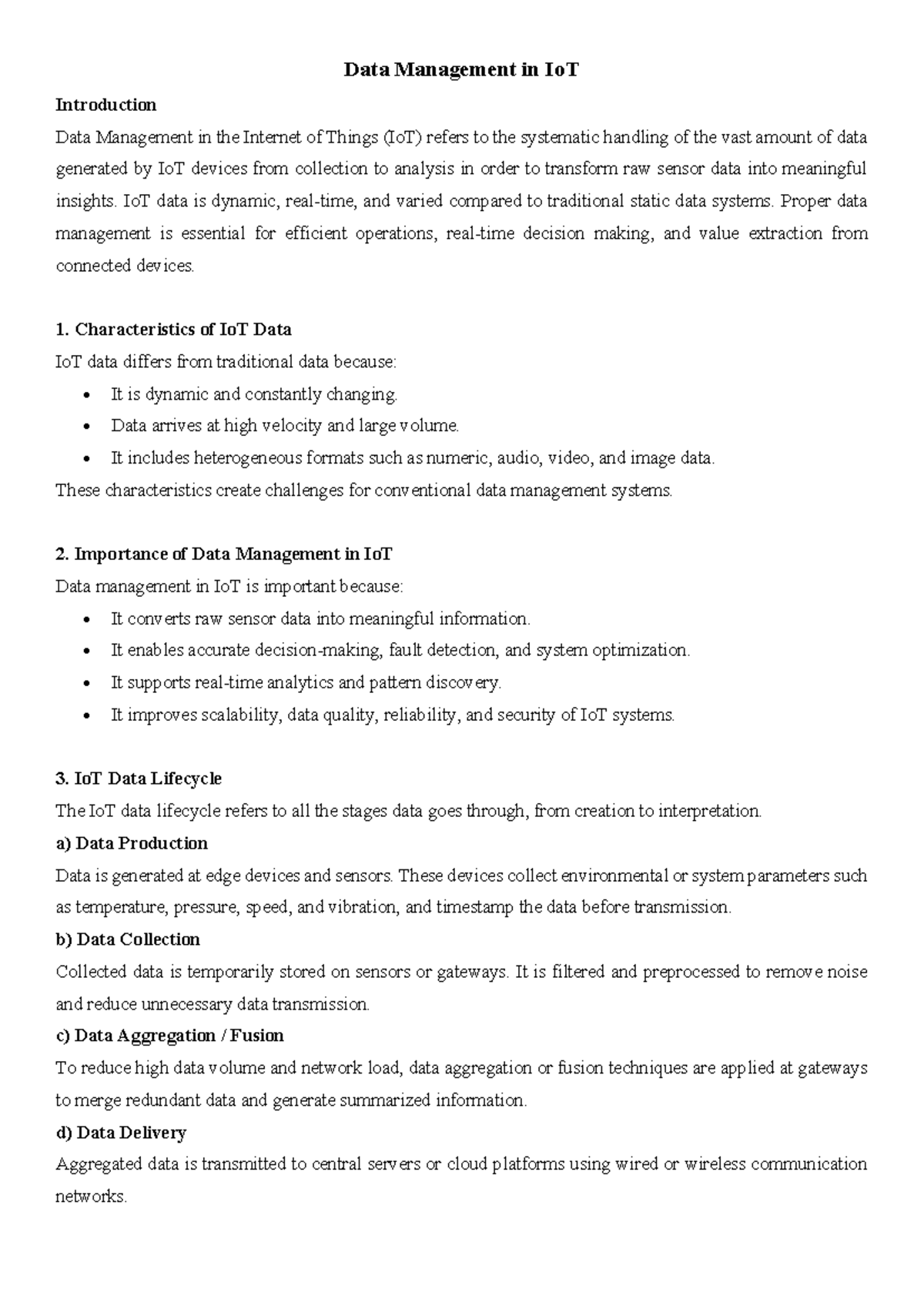 Data Management in IoT: Key Concepts and Lifecycle Overview - Studocu