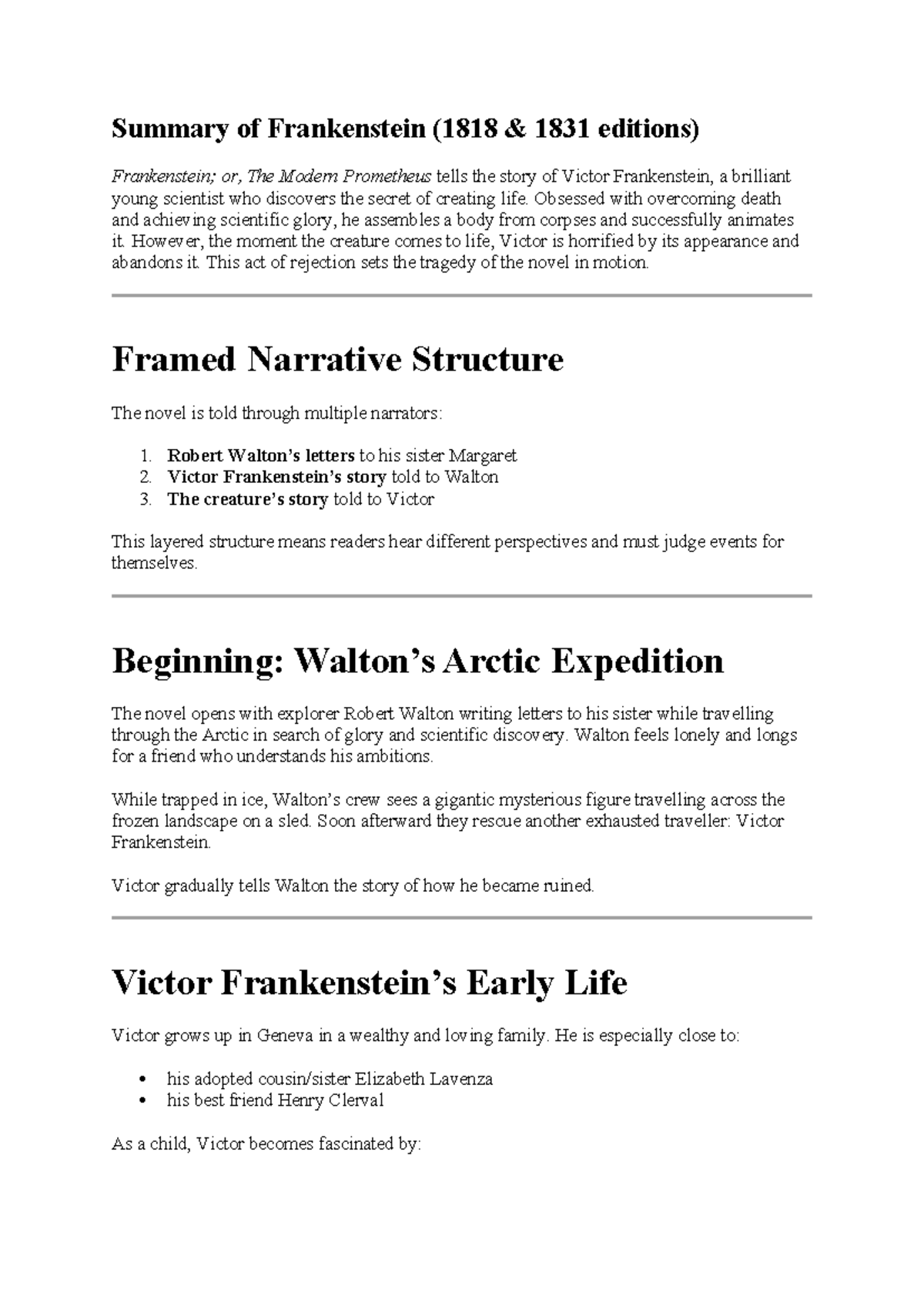 Summary of Frankenstein (1818 & 1831 Editions): The Modern Prometheus ...
