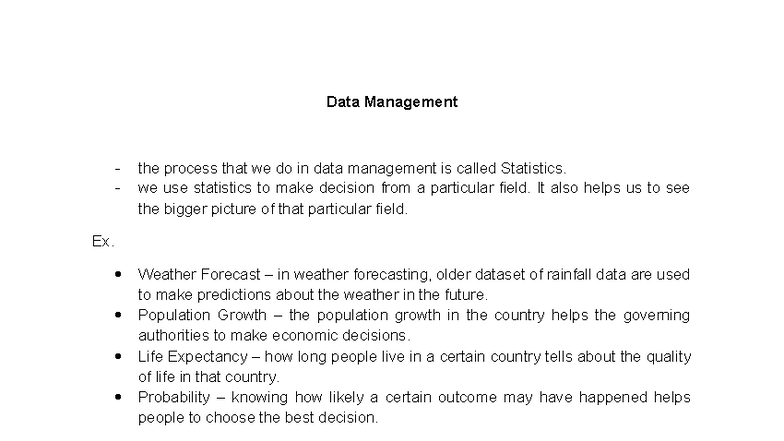 Data Management: Statistics, Methods, and Analysis (MMW) - Studocu