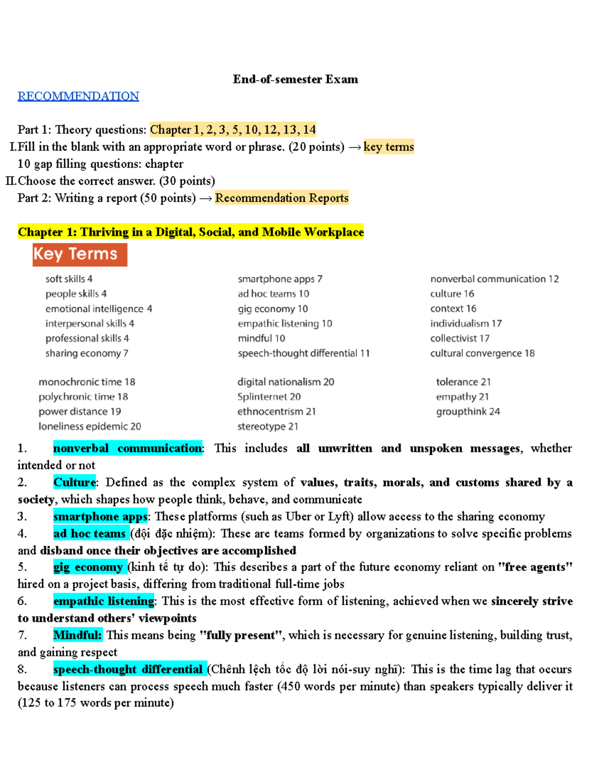 Exam Recommendations for Chapters 1, 2, 3, 5, 10, 12, 13, 14 - Học kỳ 1 ...