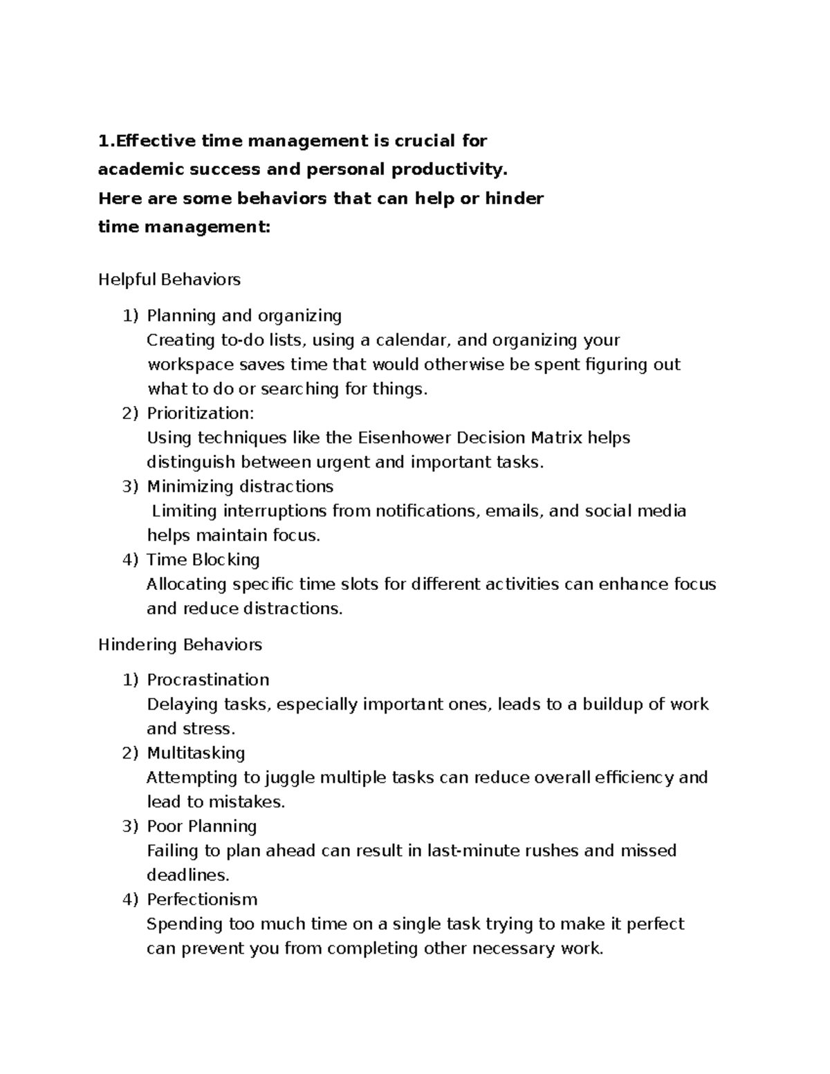 Unit 7 Discussion: Effective Time Management Strategies for Success ...