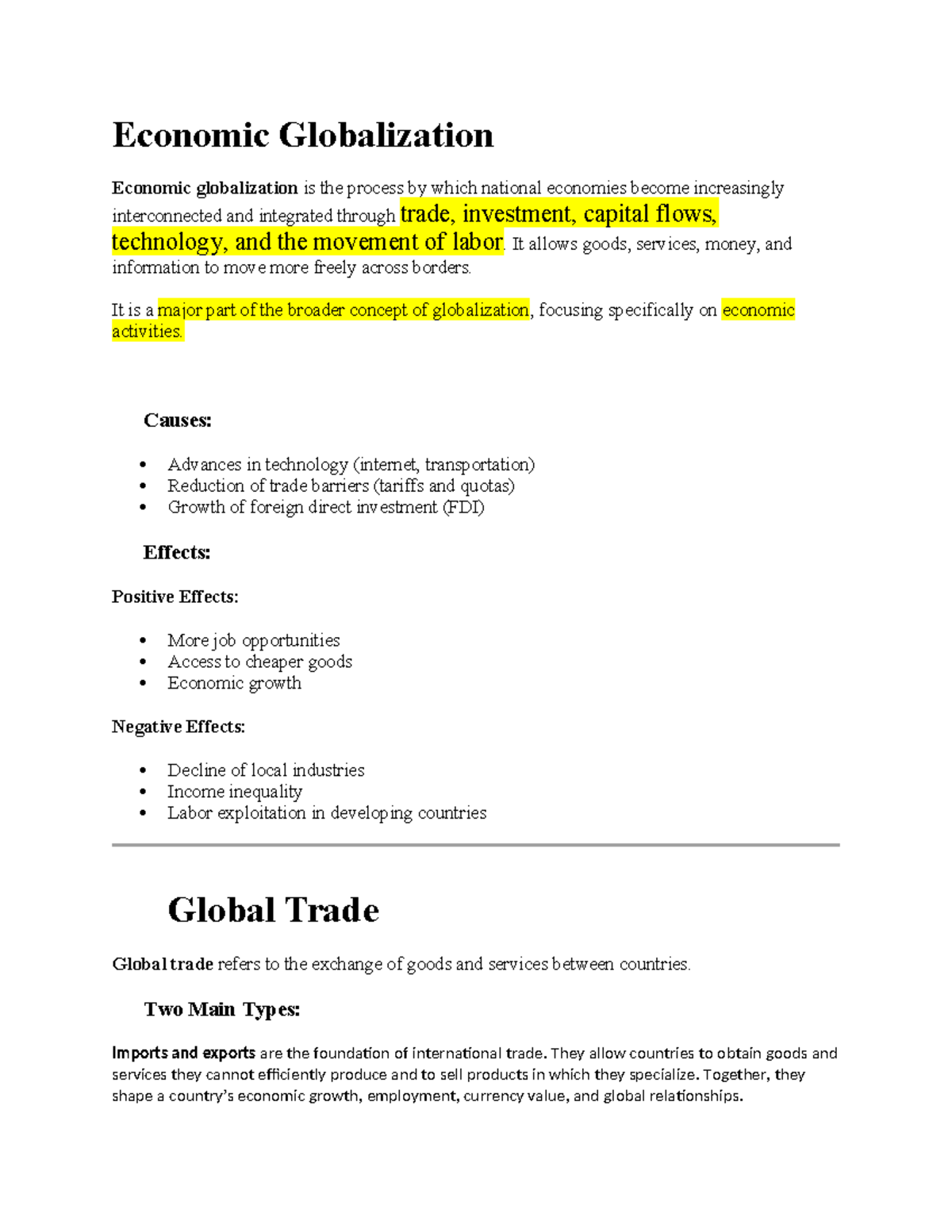 Economic Globalization: Trade, Poverty, and Economic Impact - Studocu