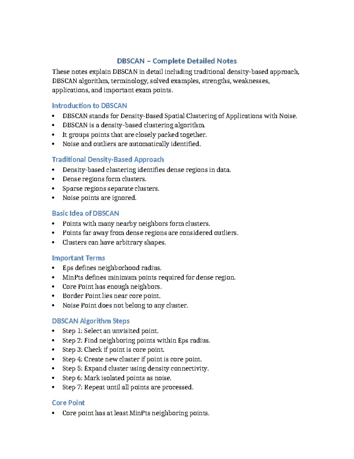 DBSCAN (CS101) Comprehensive Study Notes on Clustering - Studocu