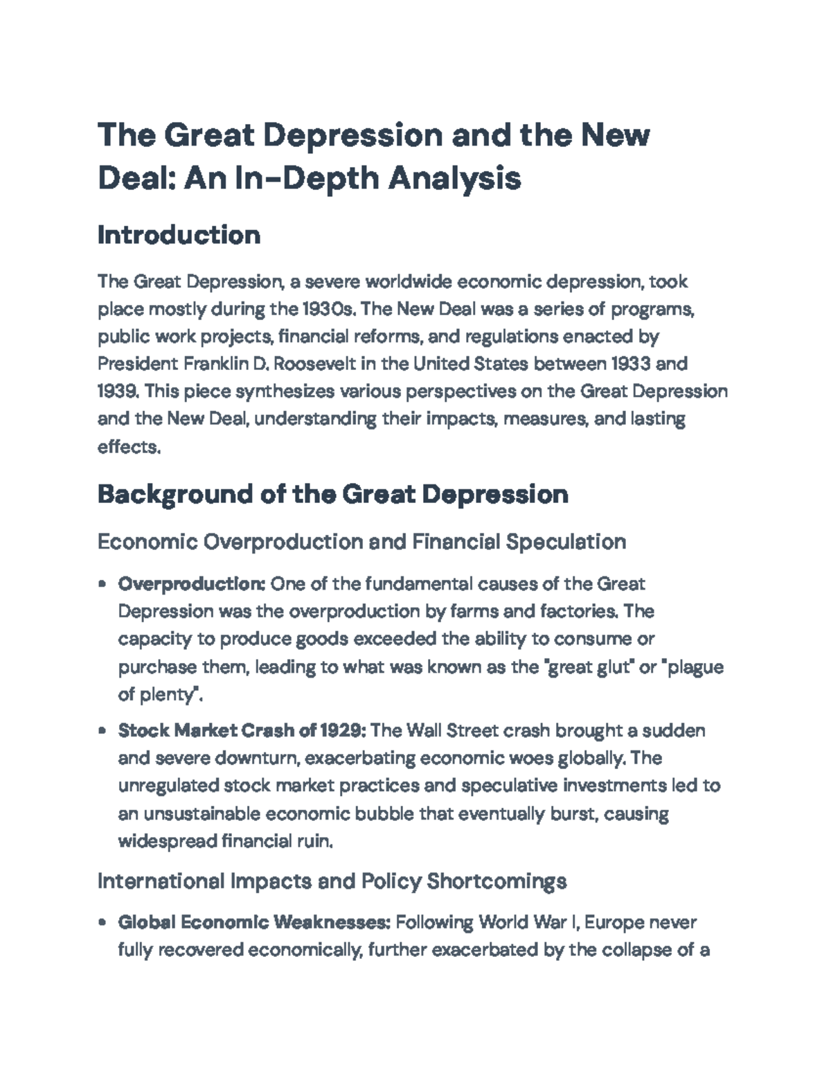 The Great Depression & New Deal: A Comprehensive Analysis (HIST 101 ...