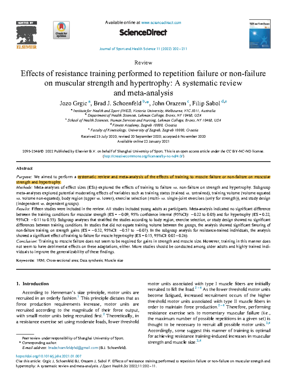 Effects of Resistance Training to Failure on Strength & Hypertrophy: A ...