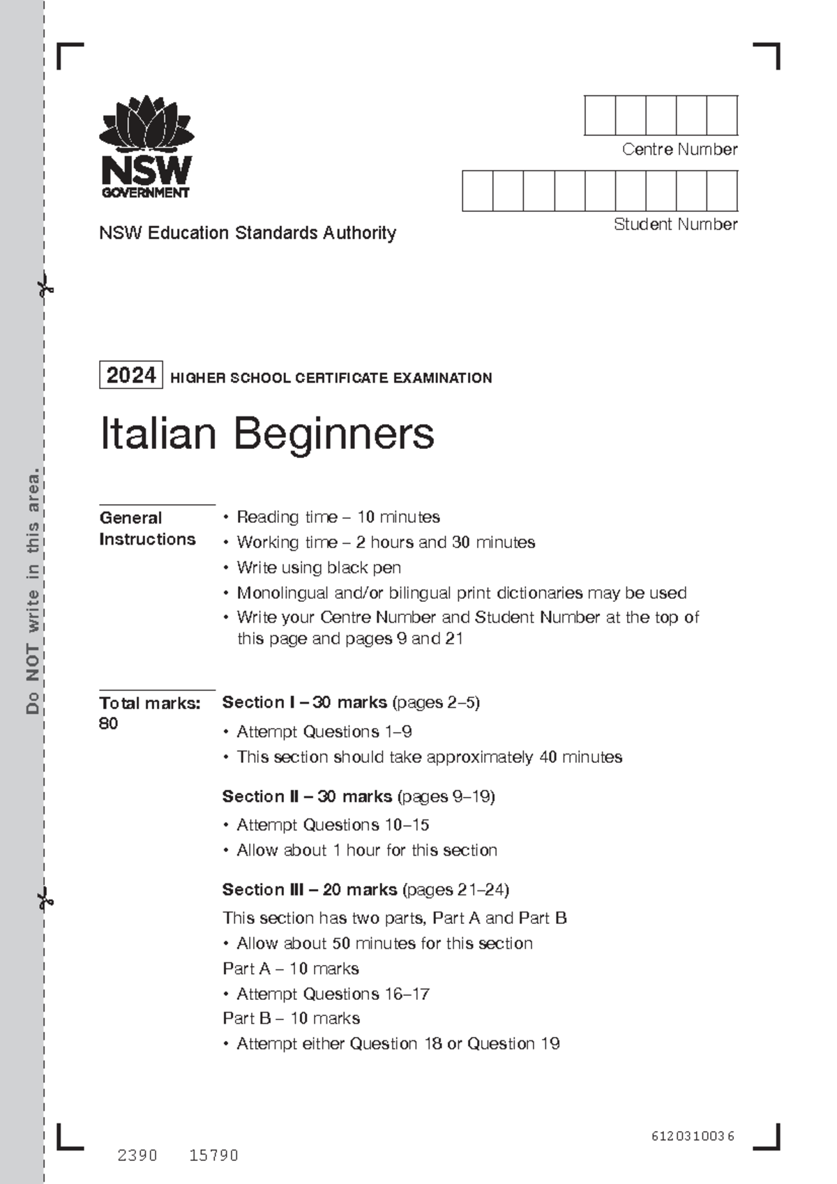 2024 HSC Italian Beginners Exam Paper - Studocu