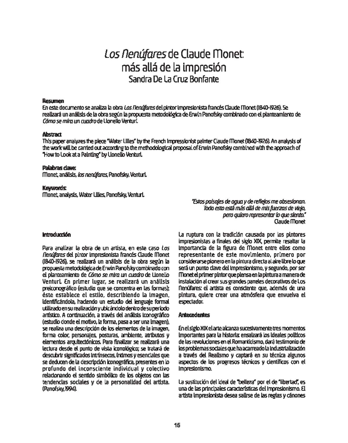 Análisis de "Los Nenúfares" de Claude Monet: Enfoque Panofsky y Venturi ...