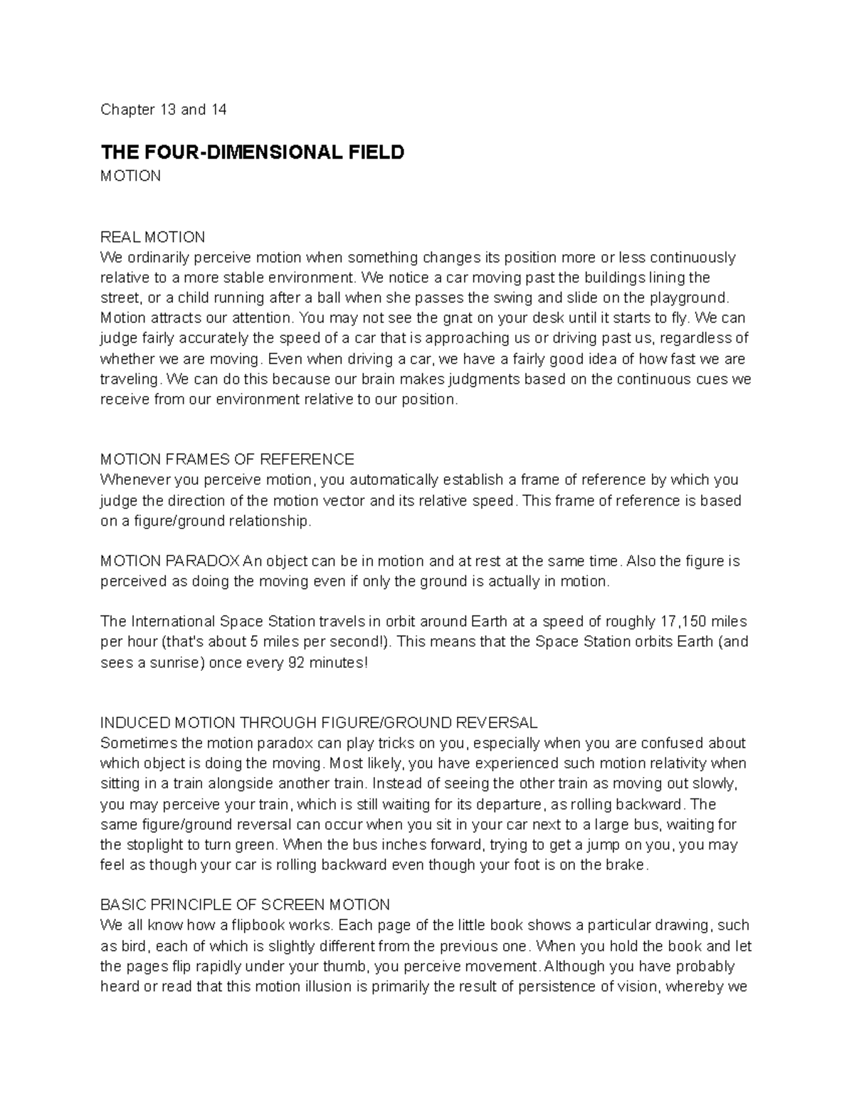 Chapter 13 & 14 Notes: Understanding Motion in Media Aesthetics - Studocu