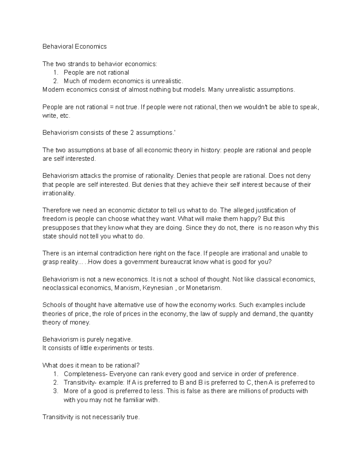 Micro Theory - Behavioral Economics Lecture Notes (BE101) - Studocu