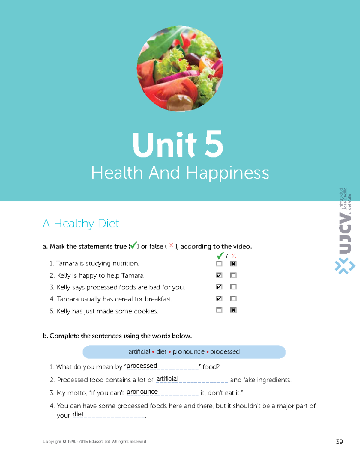 Intermediate 3 Workbook Unit 5: Nutrition & Diet Practices Activities ...