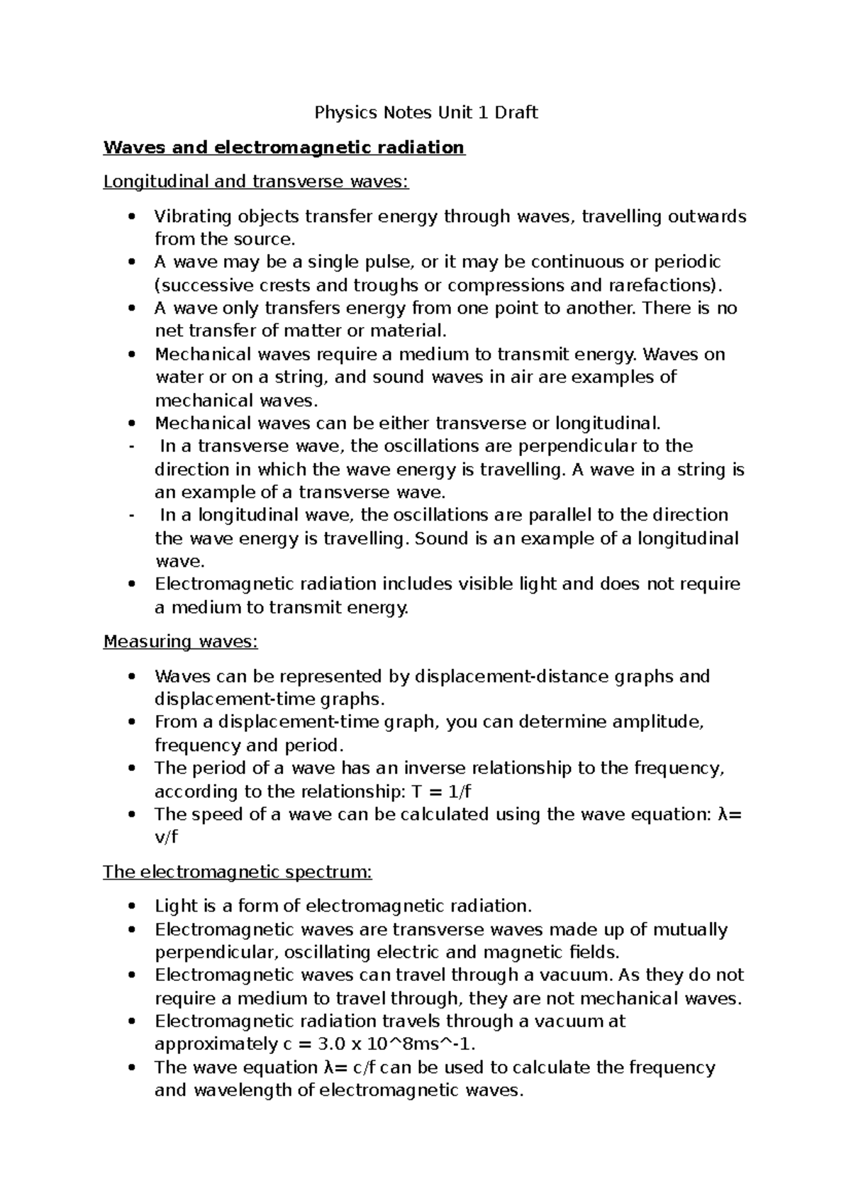 Physics Notes Unit 1 Draft - Physics Notes Unit 1 Draft Waves and ...