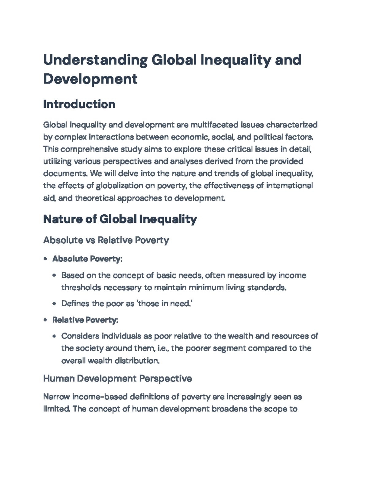 Global Inequality and Development: An In-Depth Analysis (Course Code ...