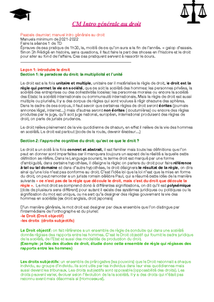 Leçon 1 - cour complet - Introduction générale au droit Leçon n1 ...