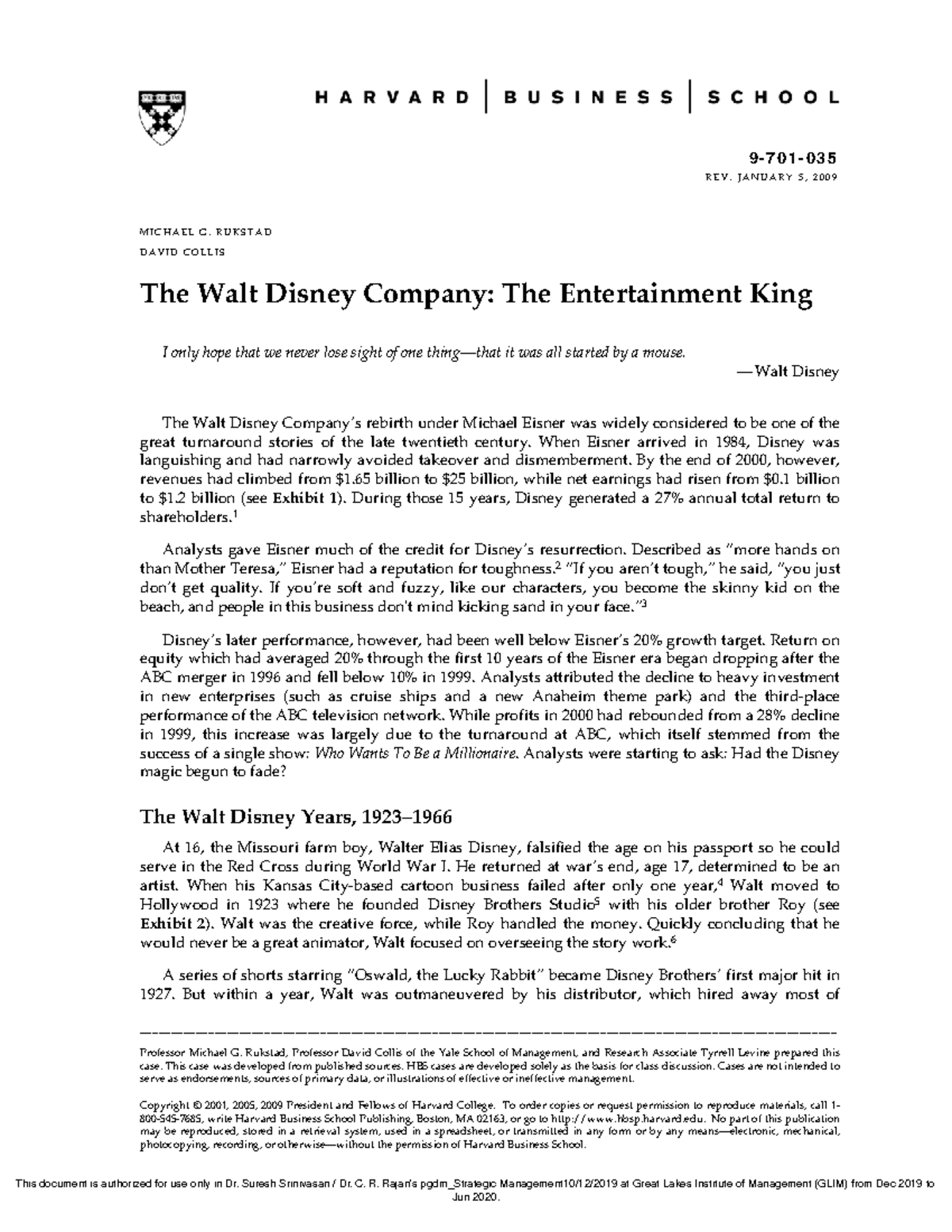 The Walt Disney Company: A Strategic Turnaround Case Study (PGDM) - Studocu