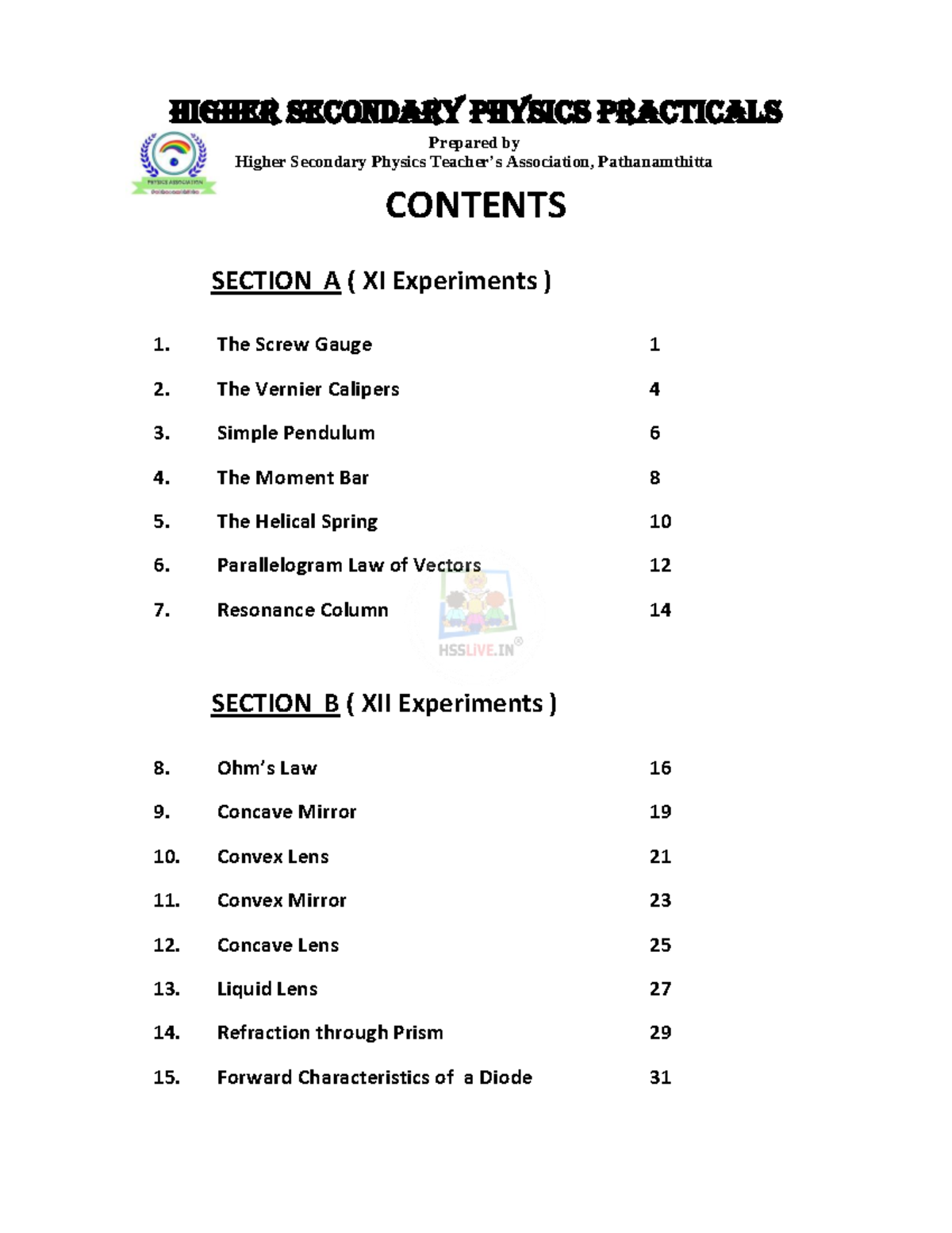 Physics Practical Lab Manual for XI & XII - HSPTA Pathanamthitta - Studocu