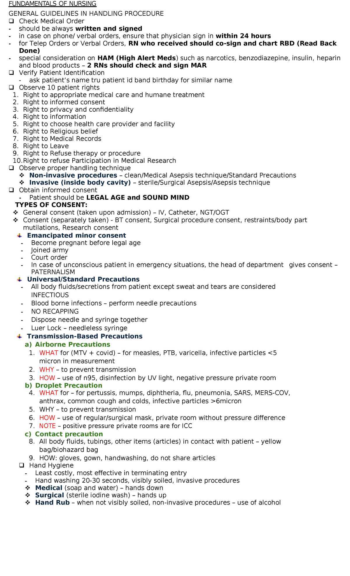 NURS 101: General Guidelines for Handling Procedures in Nursing - Studocu