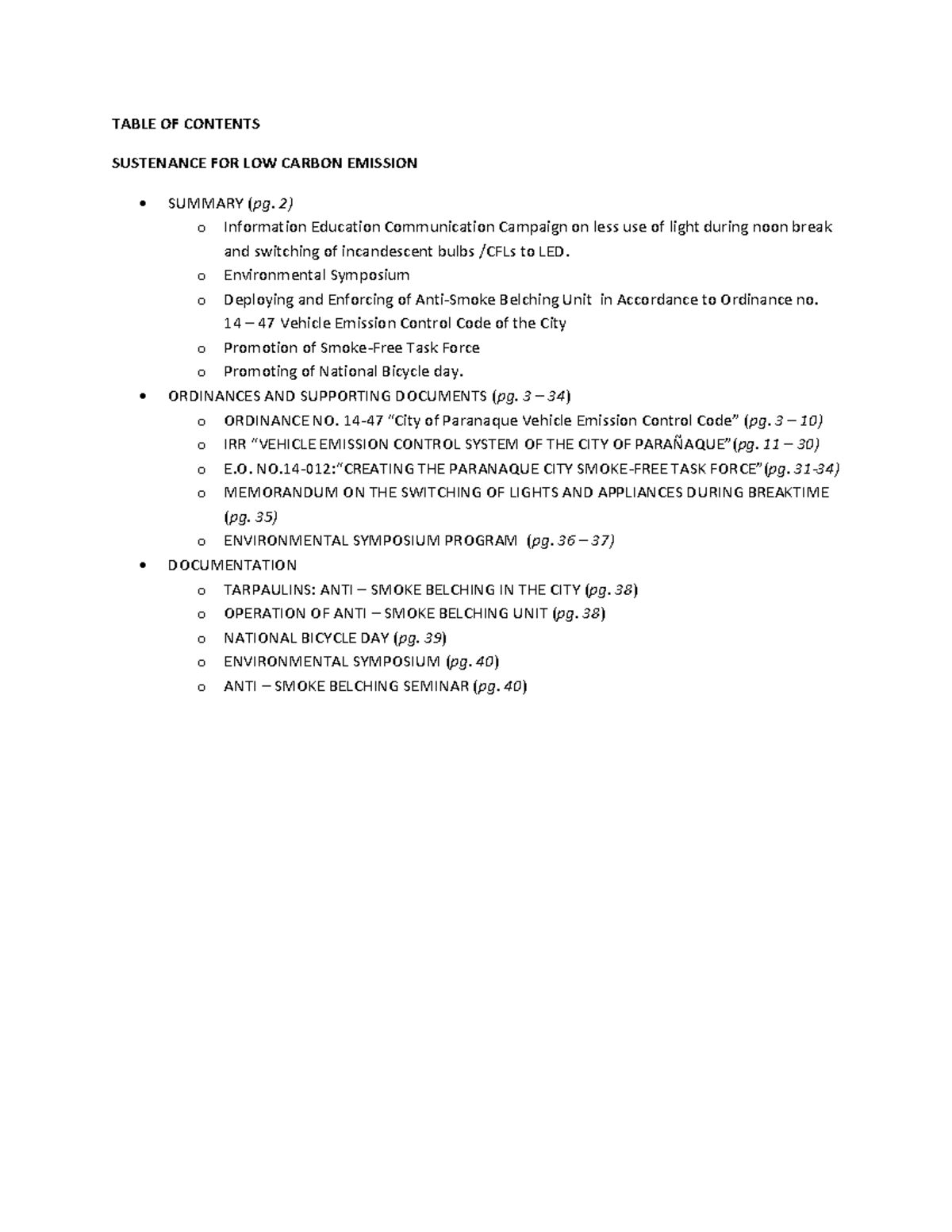 Ordinance No. 14-47: Parañaque Vehicle Emission Control Code Summary ...