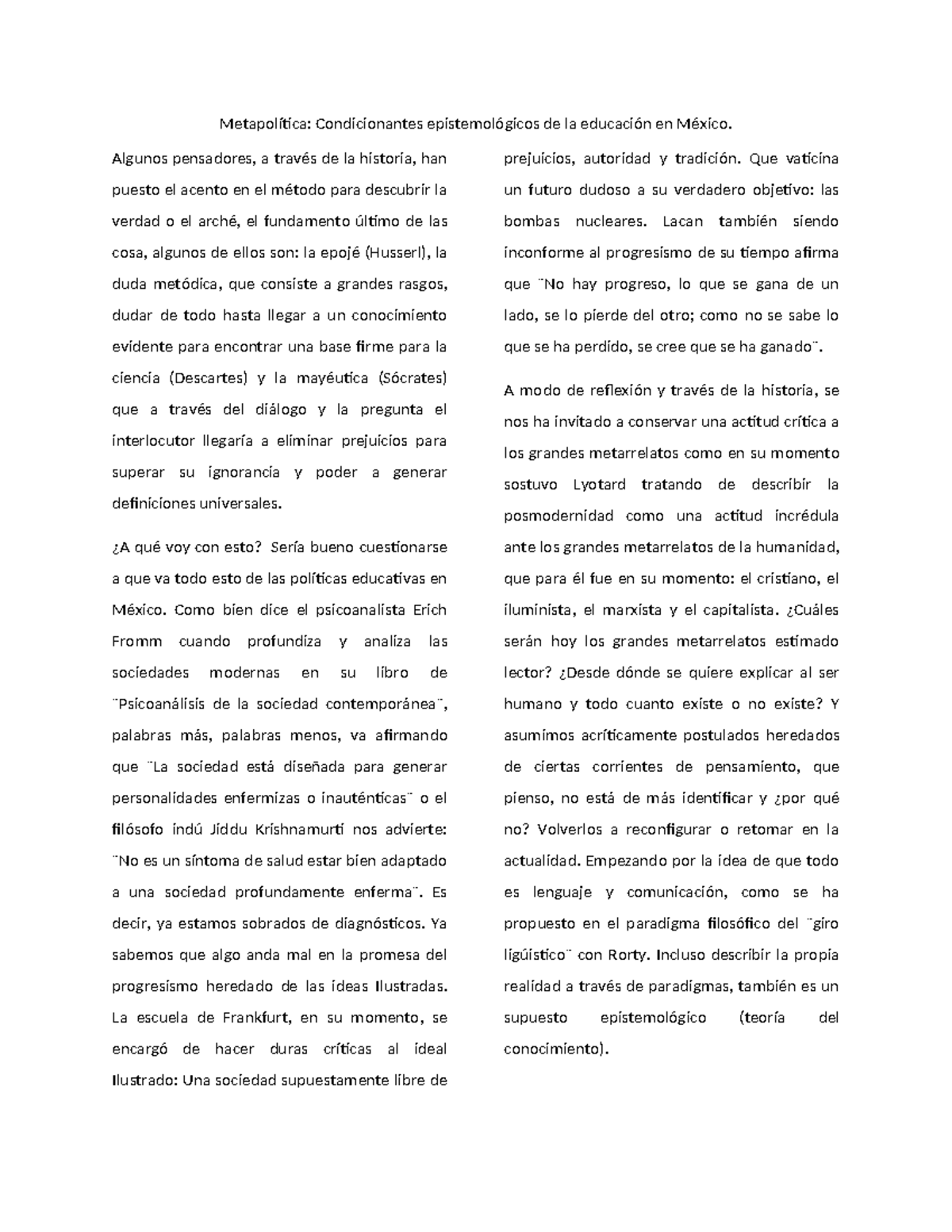 Metapolítica: Reflexiones Docentes sobre Educación en México - Studocu