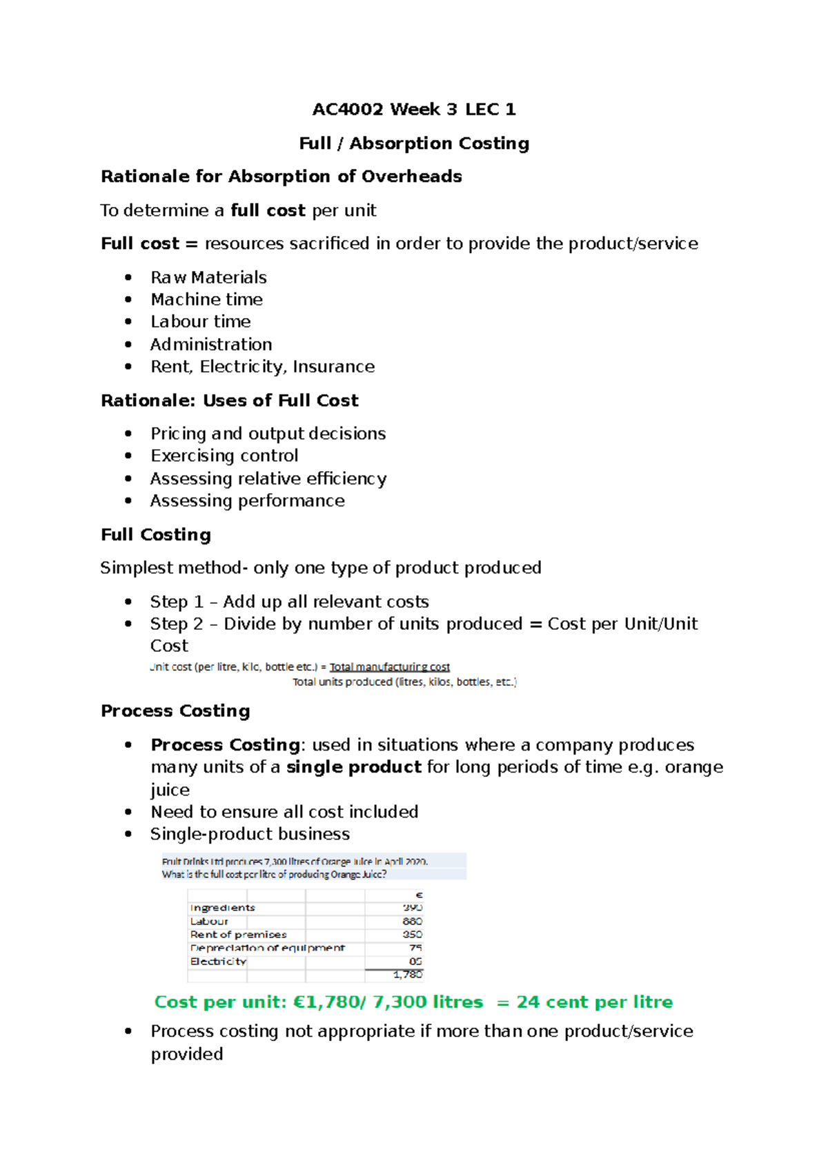 AC4002 Week 3 LEC 1 Full Absorption Costing Overview and Methods - Studocu