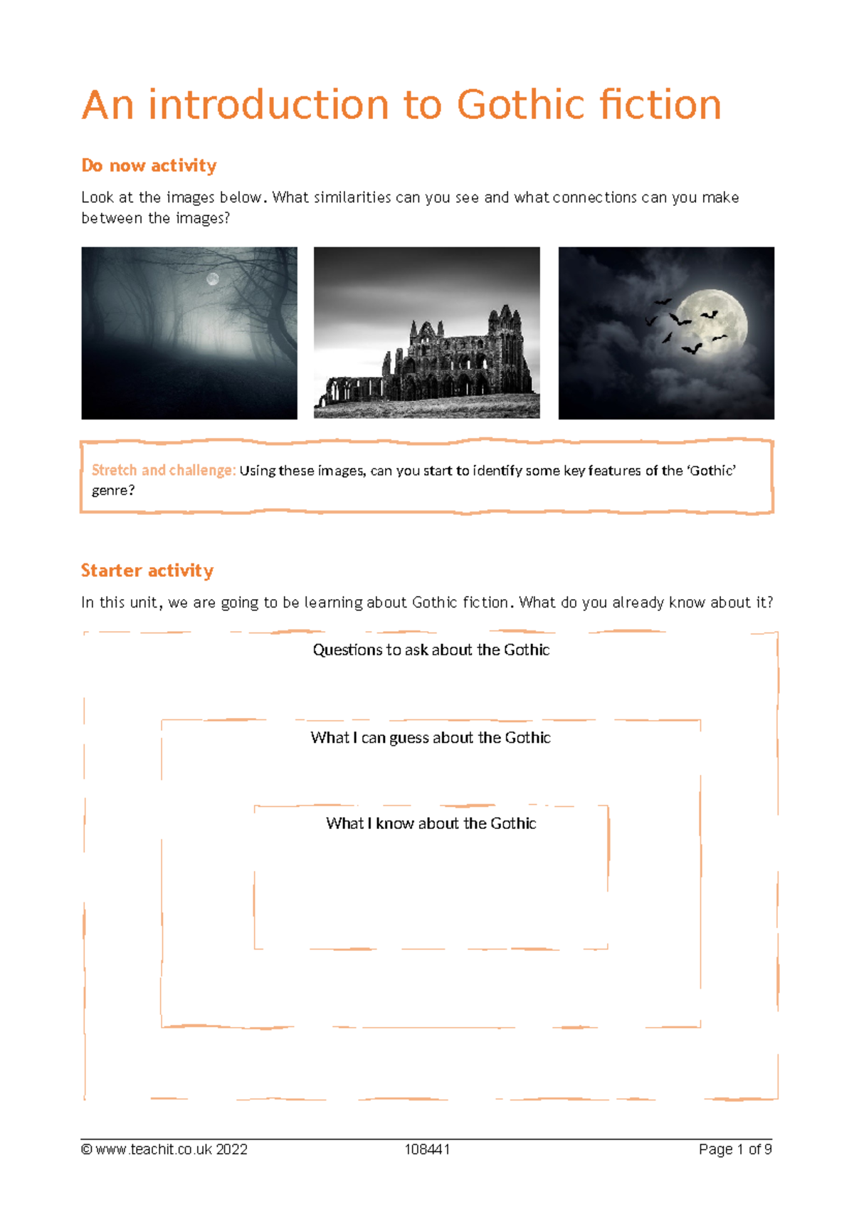 Gothic Fiction Introductory Lessons: Exploring Key Features and Texts ...