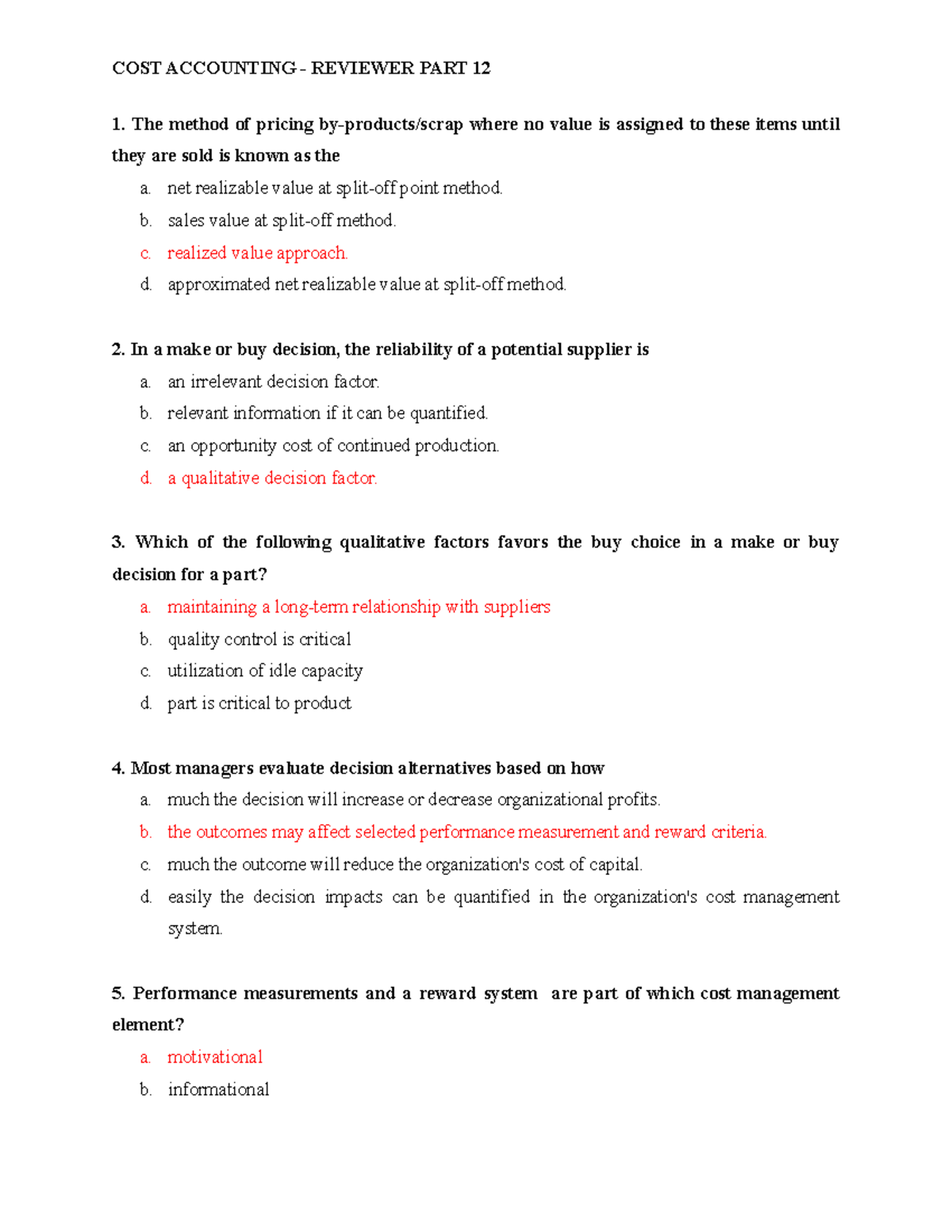 Cost Accounting - Final Reviewer Part 12: Key Concepts and Questions ...