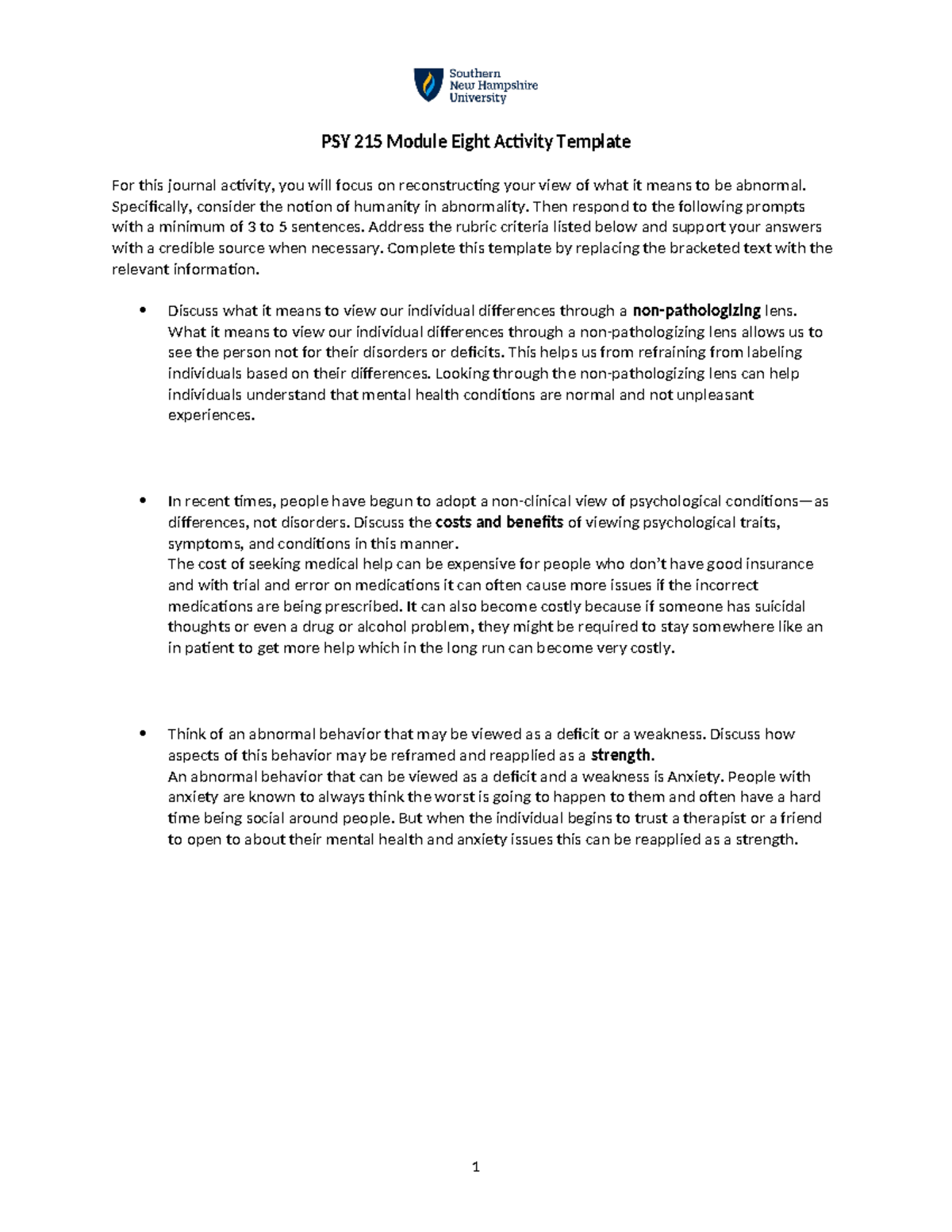 PSY 215 Module Eight Activity Template - PSY 215 Module Eight Activity ...