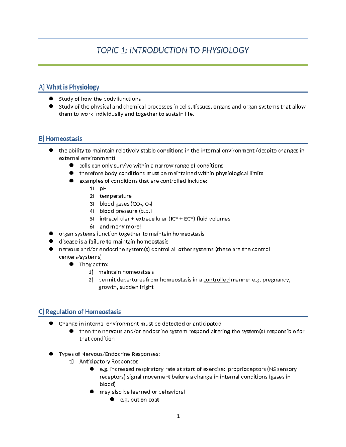 Physiology 101: Introduction to Homeostasis and Regulation - Studocu