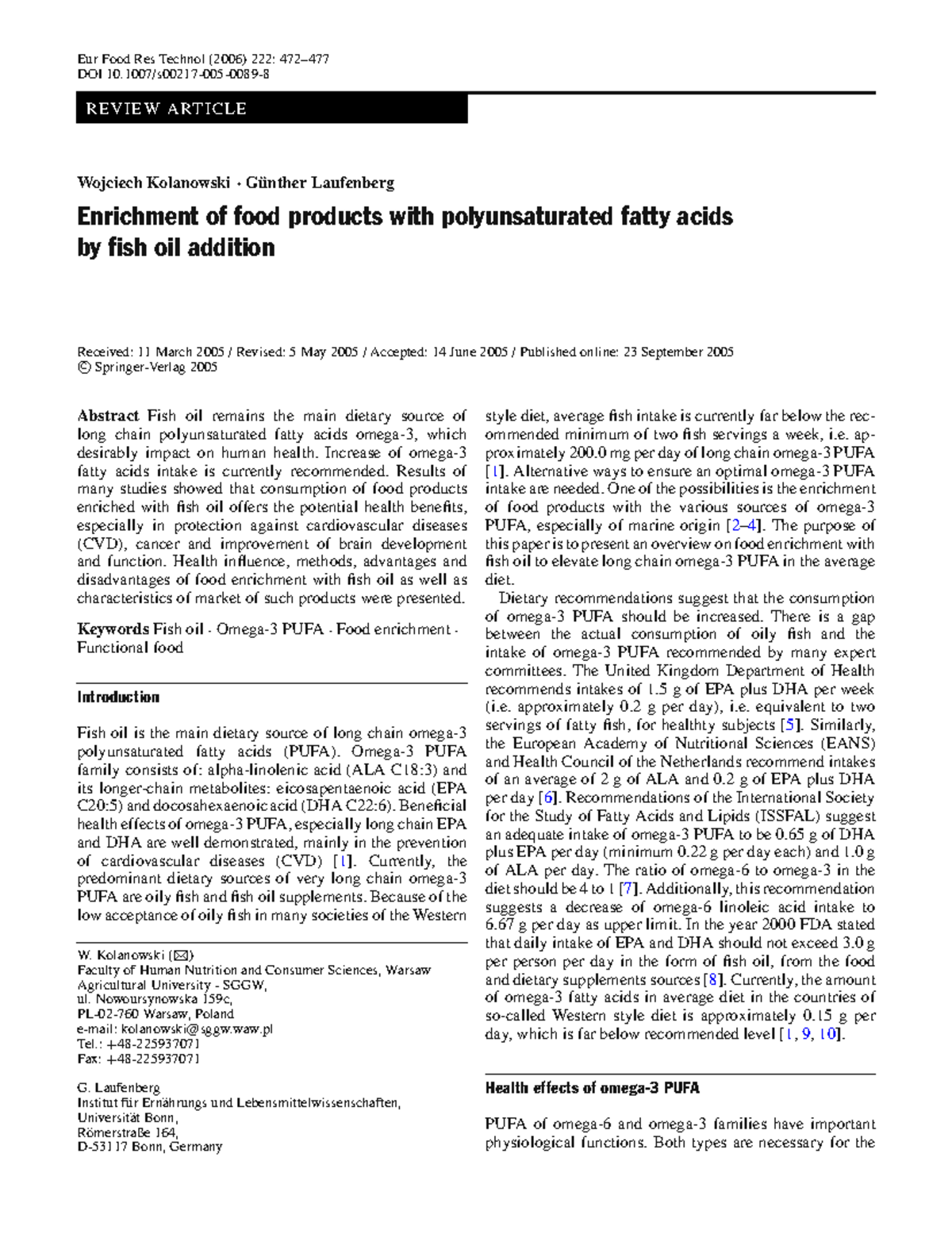 Enrichment of Food Products with PUFA: Fish Oil Addition Insights - Studocu