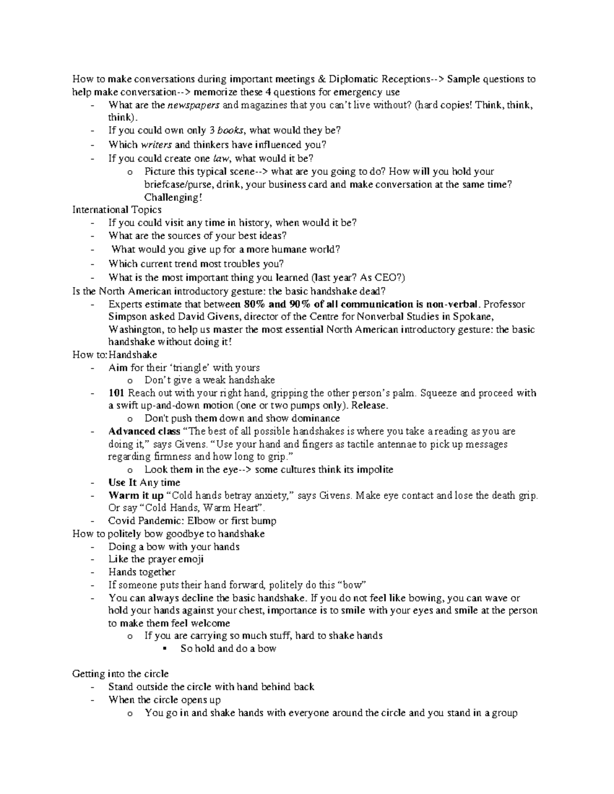 Diplomatic Conversation Techniques: Essential Questions & Handshake ...