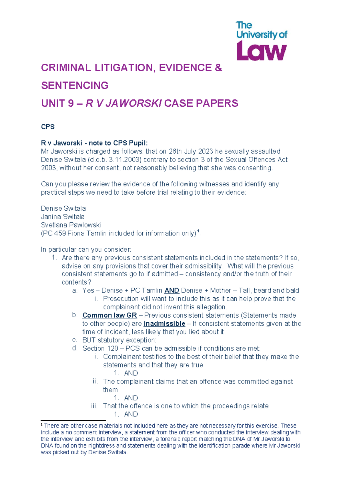 2324 crim unit09 ce01 jaworski case papers - CRIMINAL LITIGATION ...