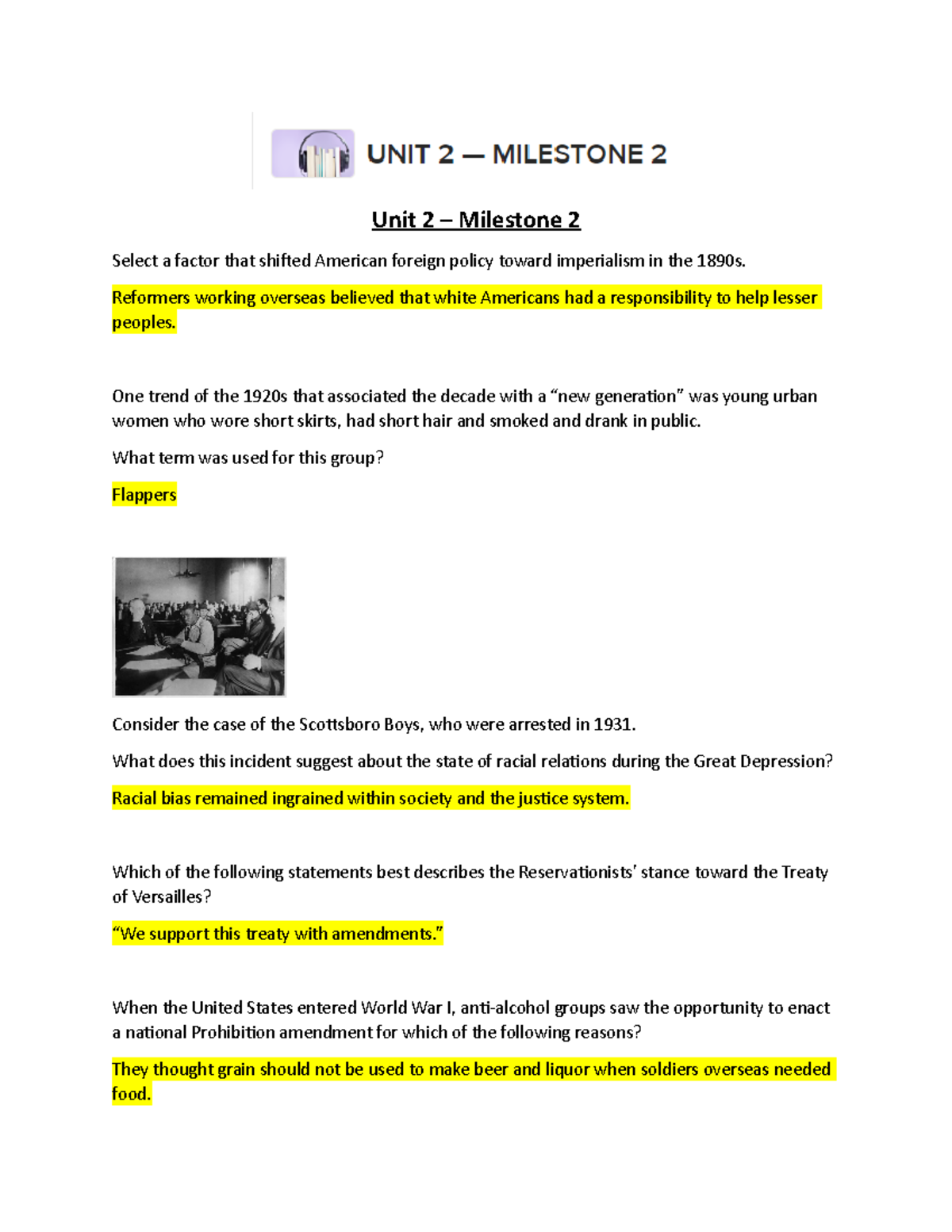 Sophia Pathways U.S. History II Unit 2 Milestone 2 Study Guide - Studocu