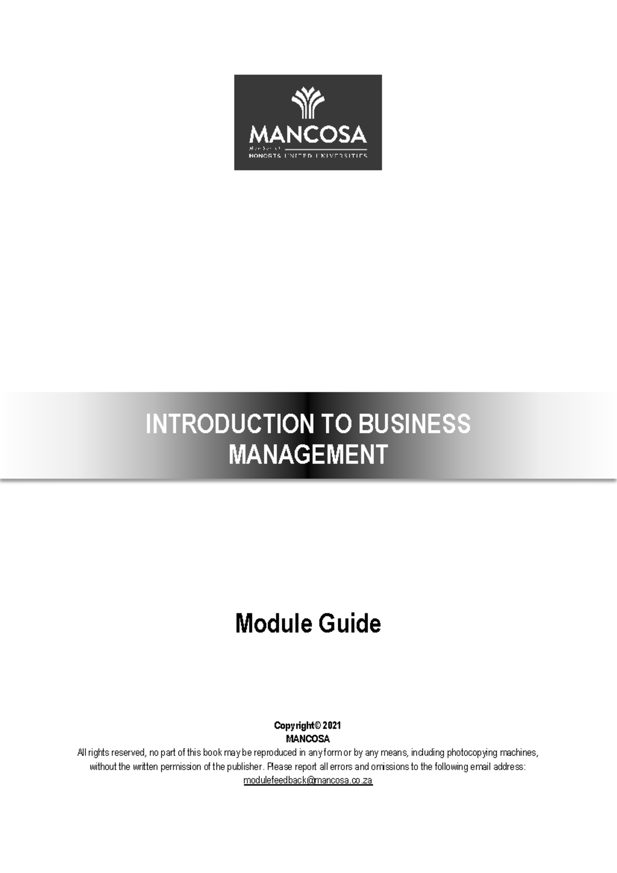 Introduction to Business Management (IBM5) - Module Guide Overview ...