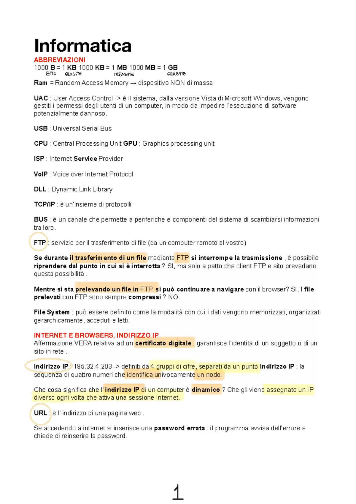 Informatica: Abbreviazioni e Definizioni Essenziali per B1 - Studocu