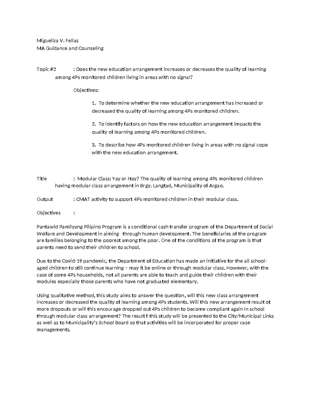CMAT Activity: Impact of Modular Classes on 4Ps Learning Quality - Studocu