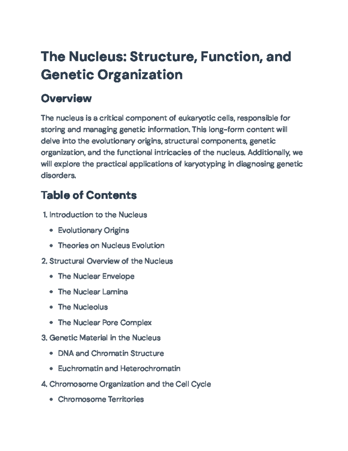 Nucleus Overview: Structure, Function, and Genetic Organization (BIO101) - Studocu