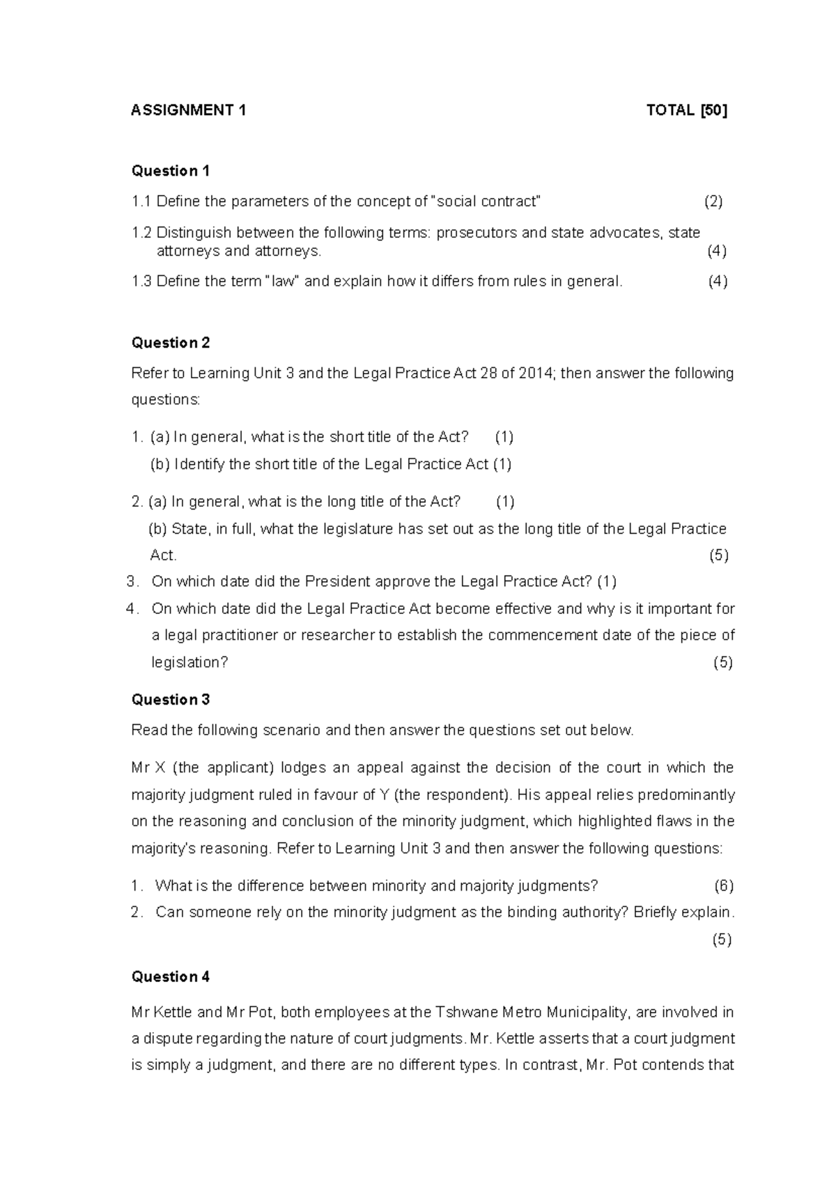 Assessment 1 - Legal Concepts and Practice (SCL1501) - Studocu