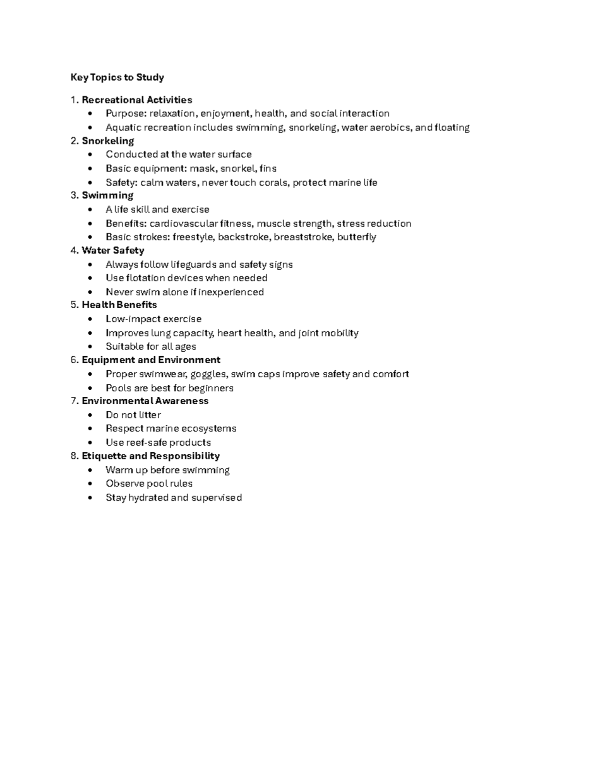 Key Topics to Study: Recreational Activities & Water Safety (HOPE ...