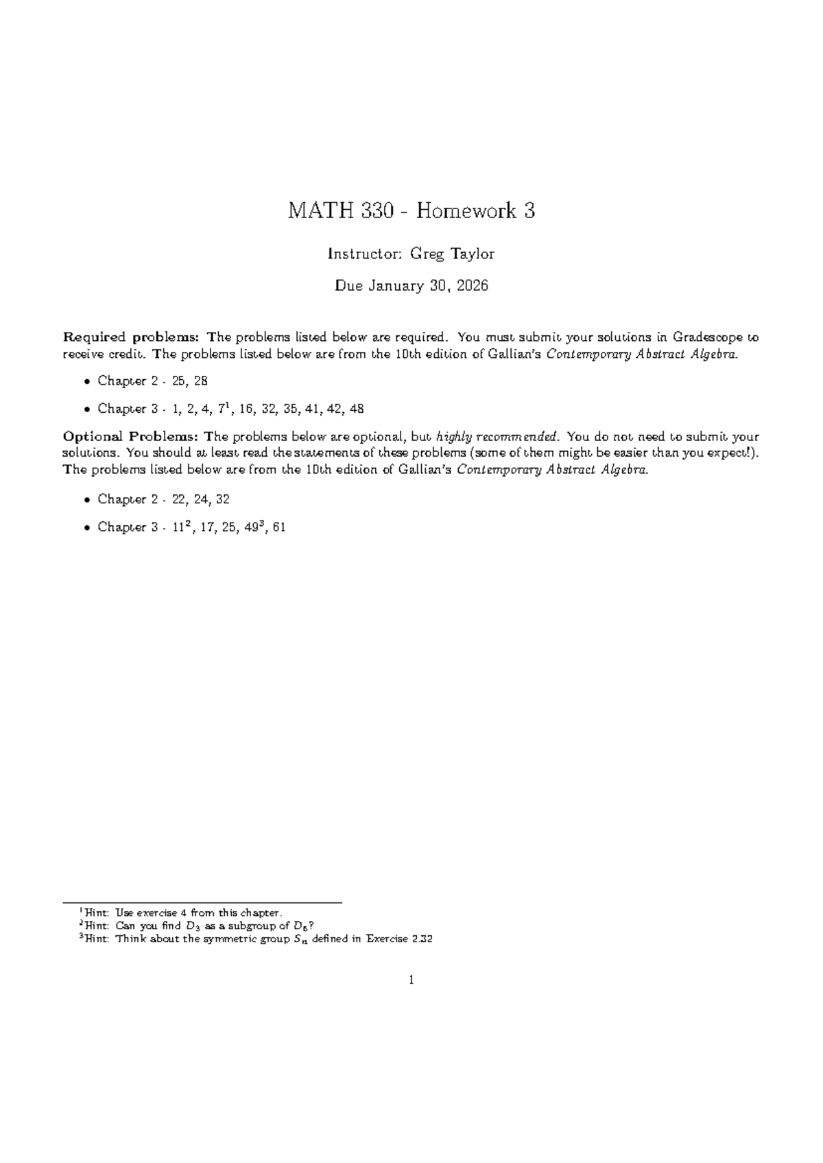 MATH 330 Homework 3 - Required & Optional Problems Overview - Studocu