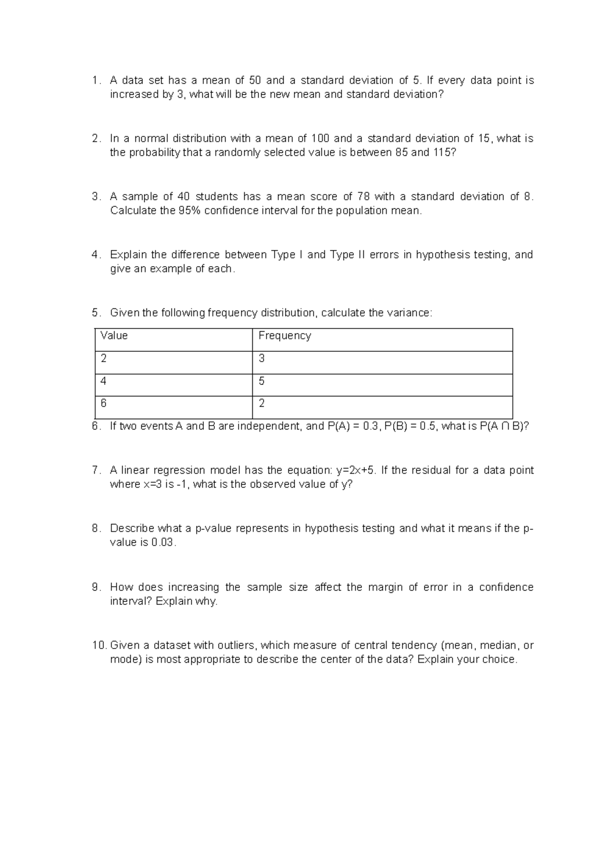 Statistics Practice Questions and Concepts for Exam Preparation - Studocu