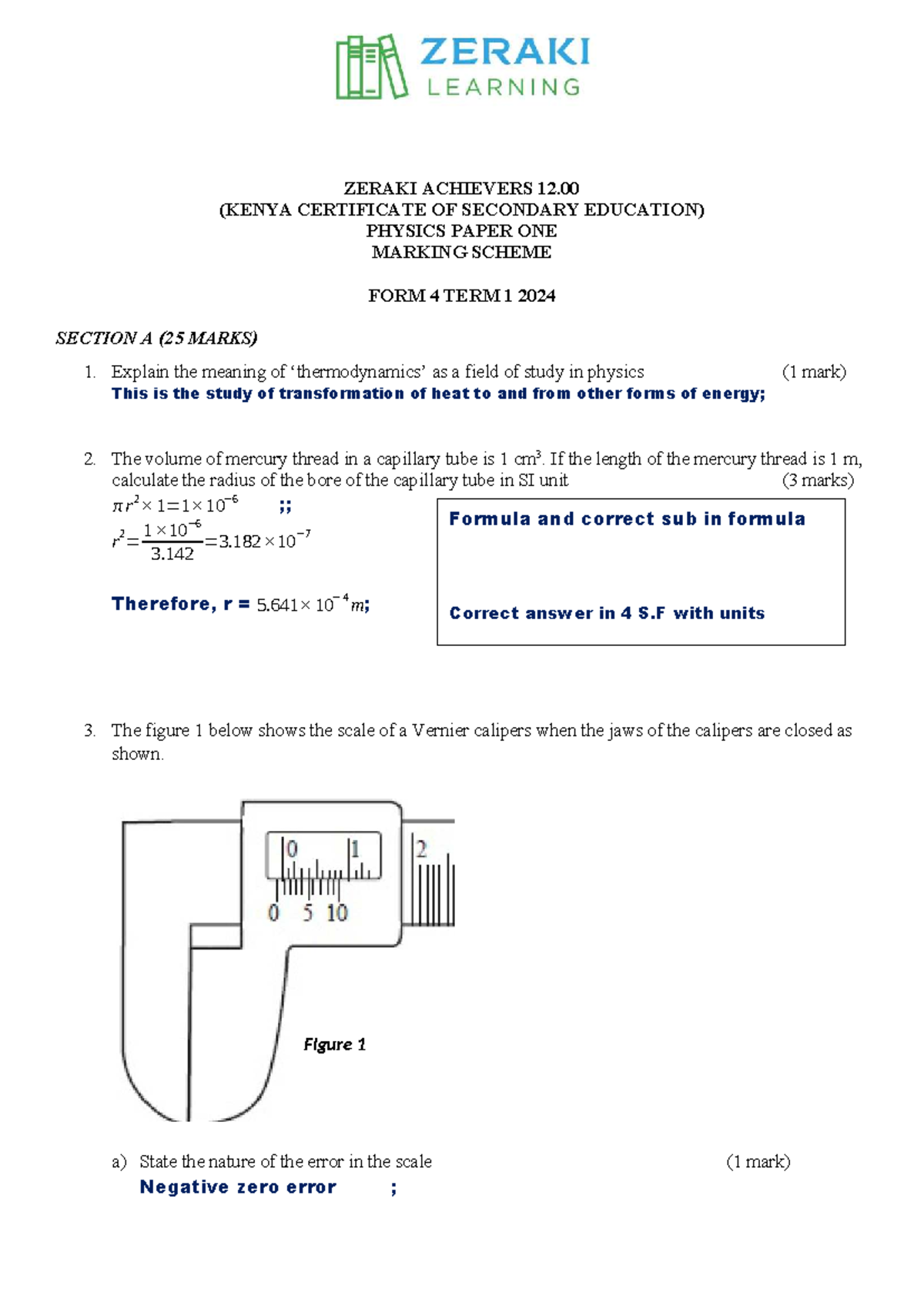 KCSE PHYSICS PAPER 1 MARKING SCHEME FORM 4 TERM 1 2024 - Studocu