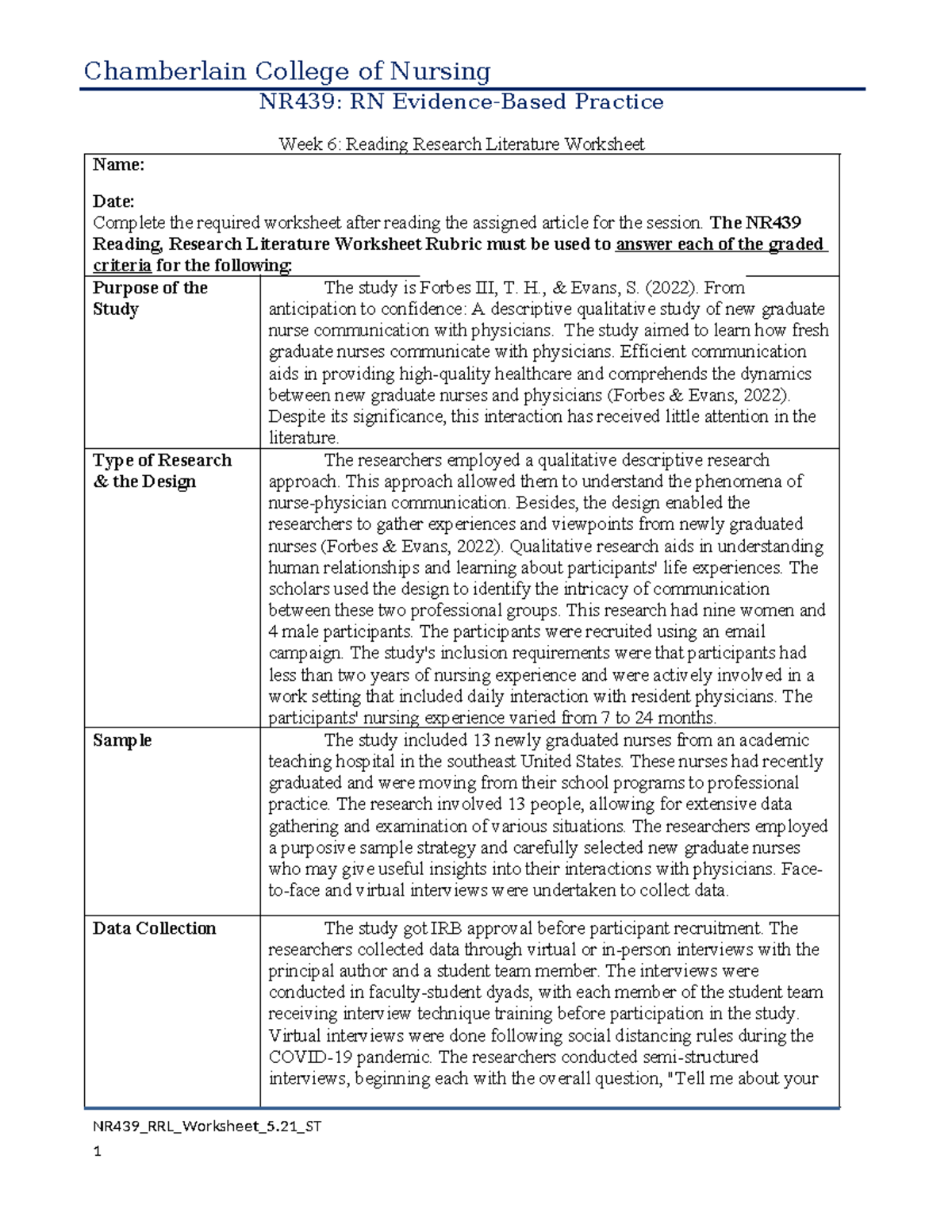 NR439 W6 Evidence-Based Practice RRL Worksheet Analysis - Studocu