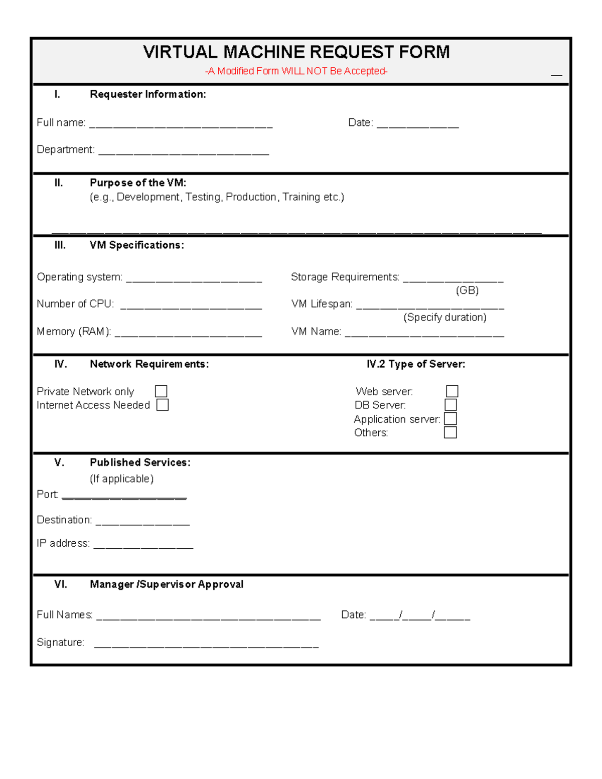 Virtual Machine Request FORM - VIRTUAL MACHINE REQUEST FORM -A Modified ...