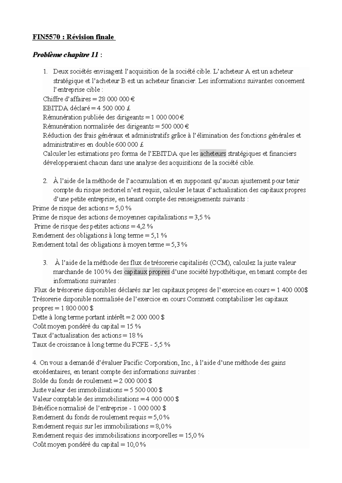 FIN5570 : Révision finale - Problèmes et Calculs Chapitre 11 - Studocu