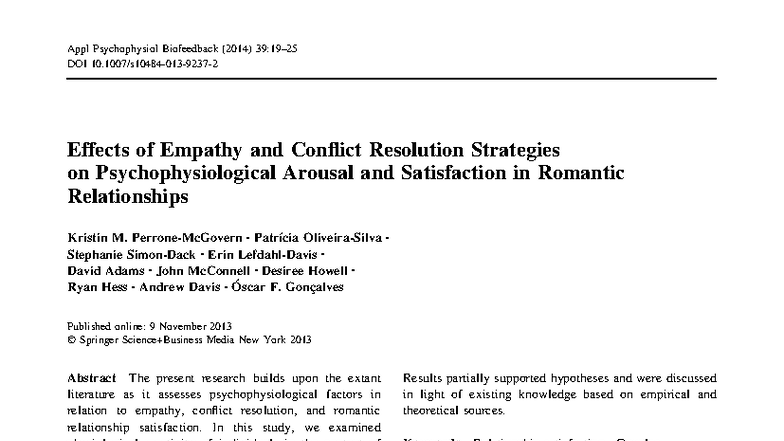 Effects of Empathy & Conflict Resolution on Relationship Satisfaction ...