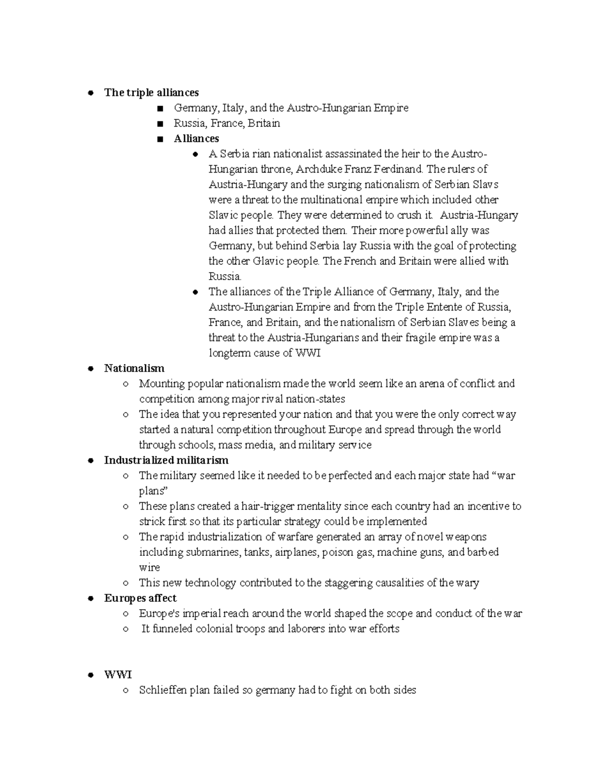 Apush WARS - notes on ww1 - The triple alliances Germany, Italy, and ...