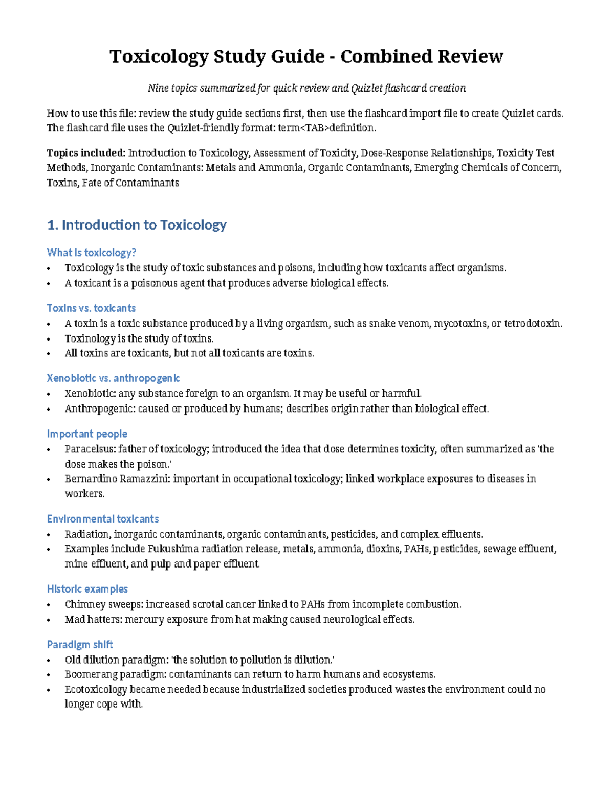 Toxicology 101: Comprehensive Study Guide & Flashcard Prep - Studocu
