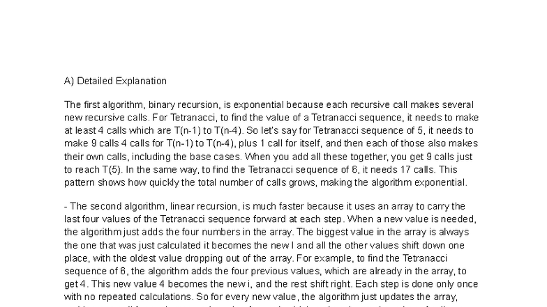 Tetranacci Algorithms: Multiple, Linear, and Tail Recursion Analysis - Studocu