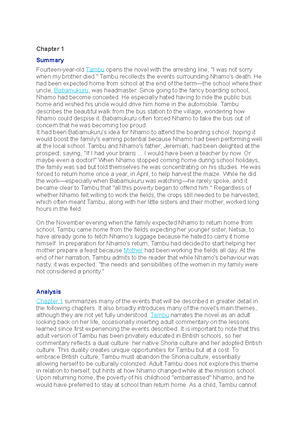 Nervous conditions summary - Nervous Conditions by Tsitsi Dangarembga ...